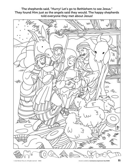 Printable Coloring Activity Page 8 10 The Best Christmas Gift Hidden Pictures Shepherds Visit Jesus
